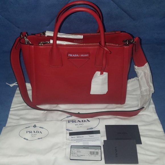 Prada | Bags | Prada Concept Fuoco Red Leather Tote | Poshmark